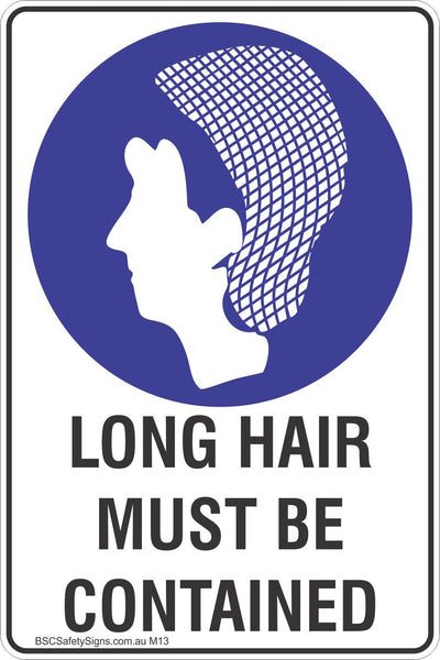 Long Hair Must Be Contained Safety Sign Mandatory Stickers Ppe Labels Bsc Safety Signs