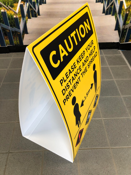 Free standing double sided triangle social distancing message corflute ...