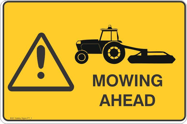 Mowing Ahead Safety Signs - Stickers - Safety Signage - BSC Safety ...