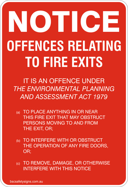 Notice Offences Relating to Fire Exists – BSC Safety Signs Australia