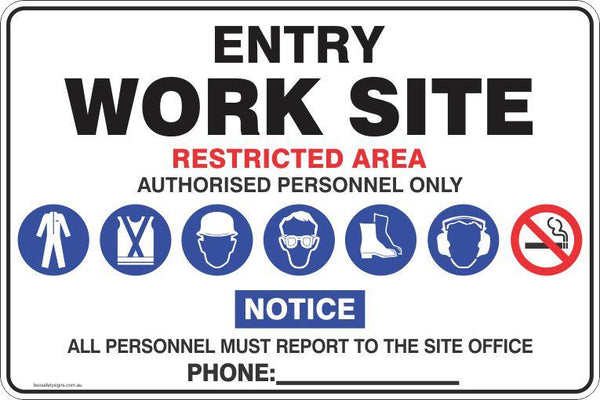 Work Site Entry Work Site Safety Signs - Stickers - Safety Signage ...