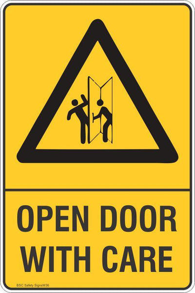 Warning Open Door With Care Safety Signs and Stickers Warning Safety ...