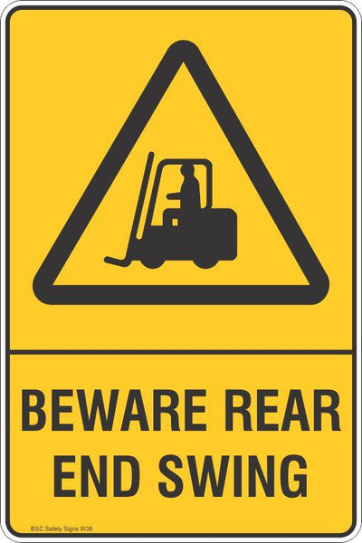 Warning Beware Rear End Swing Safety Signs and Stickers Warning Safety ...