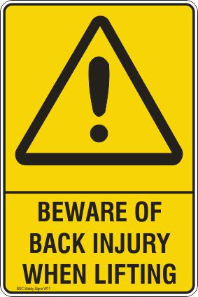 BEWARE OF BACK INJURY WHEN LIFTING Safety Signs - Stickers - Safety ...