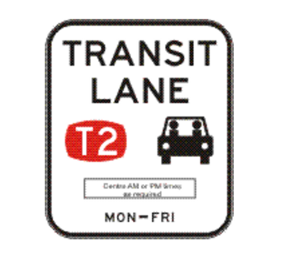 TRANSIT LANE (T2) (Single Period - times as required) 1200 x 1400 R7-7 ...
